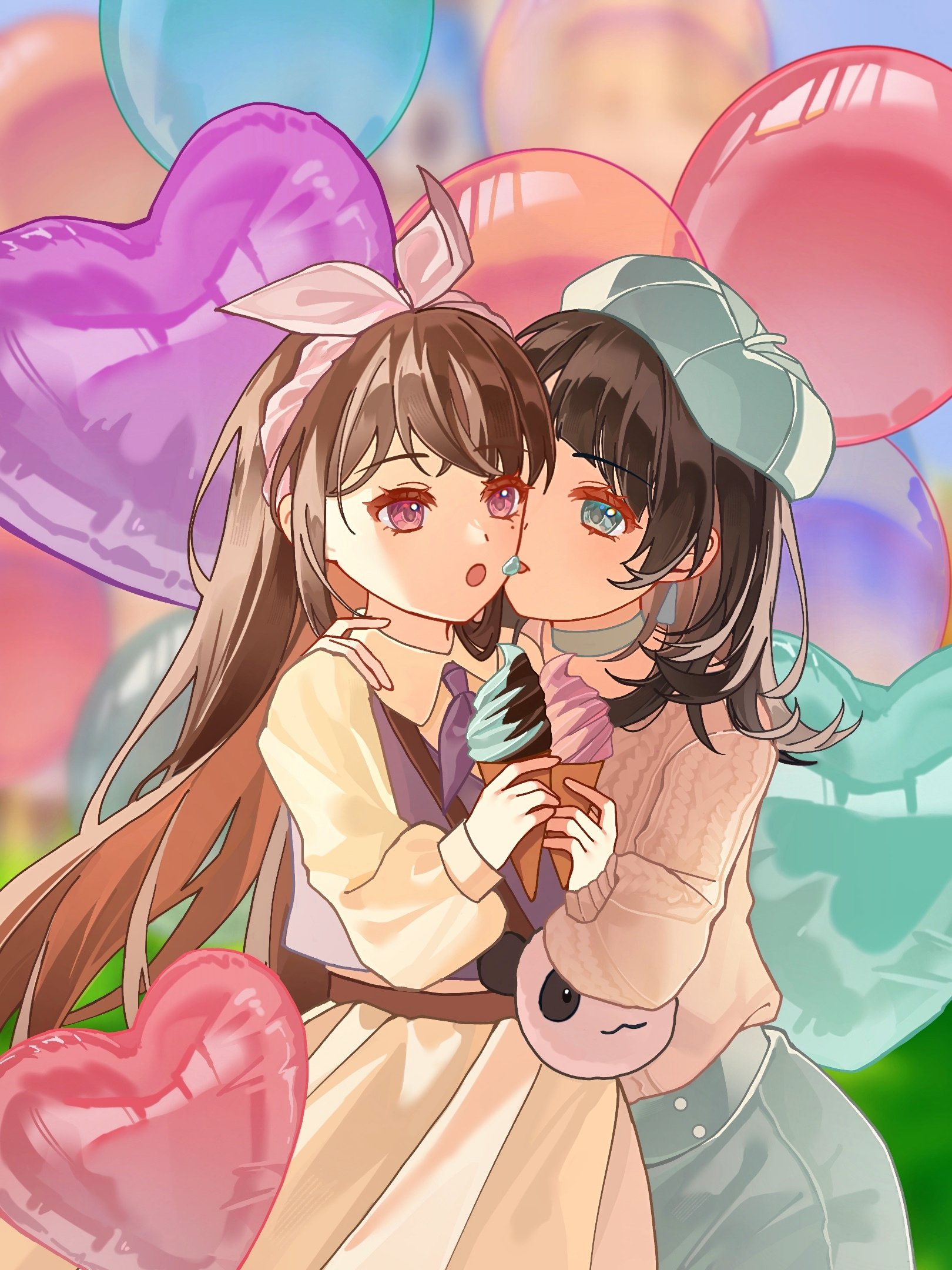 Safebooru - 2girls balloon bang dream! bang dream! it's mygo!!!!! beret black hair blue eyes ...