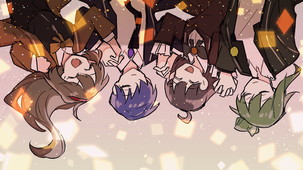 Safebooru - 2boys 2girls :d ahoge black jacket brown hair brown jacket ...