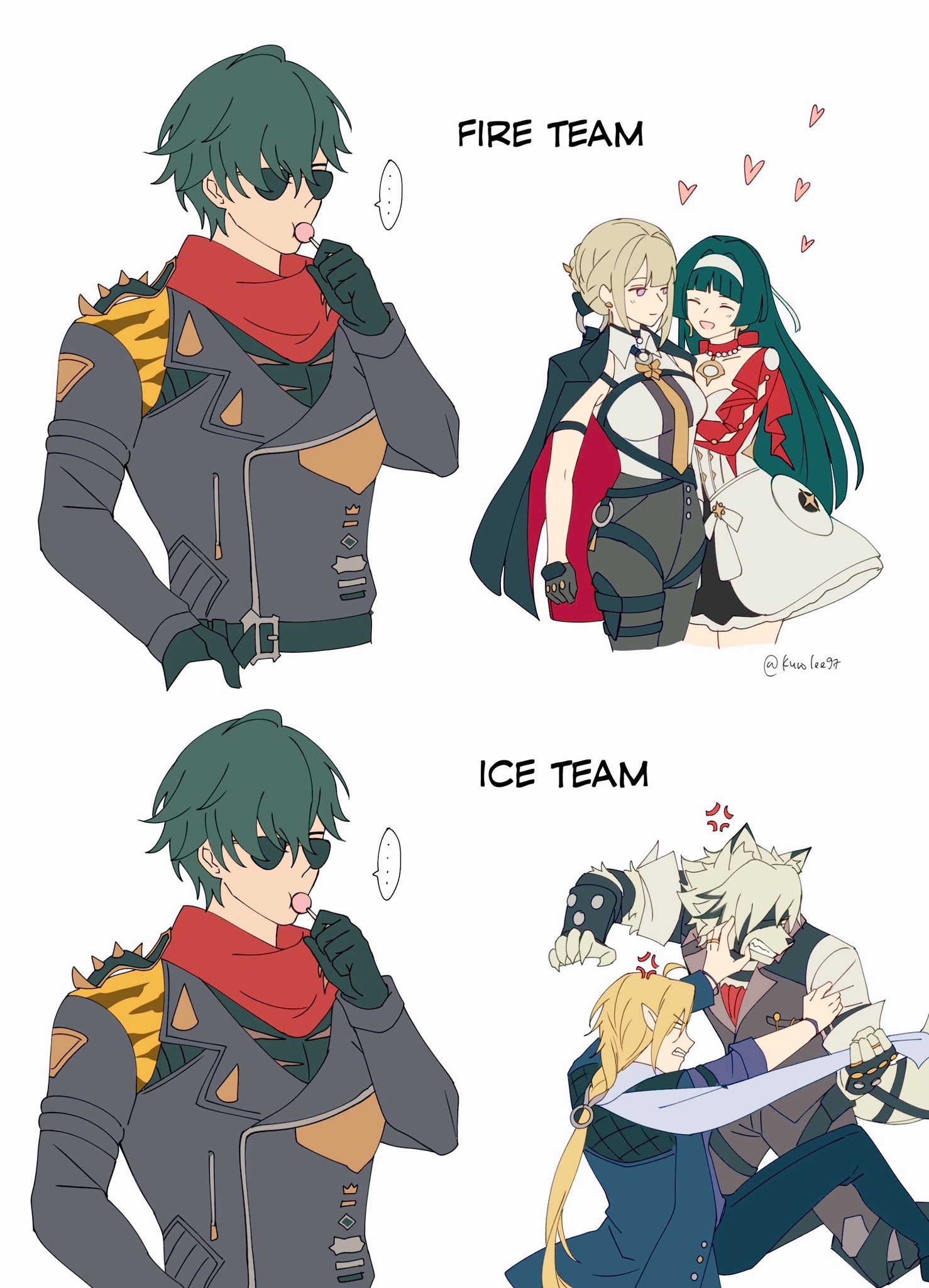 Safebooru - ... 2girls 3boys anger vein animal ear fluff animal ears astra yao black gloves ...