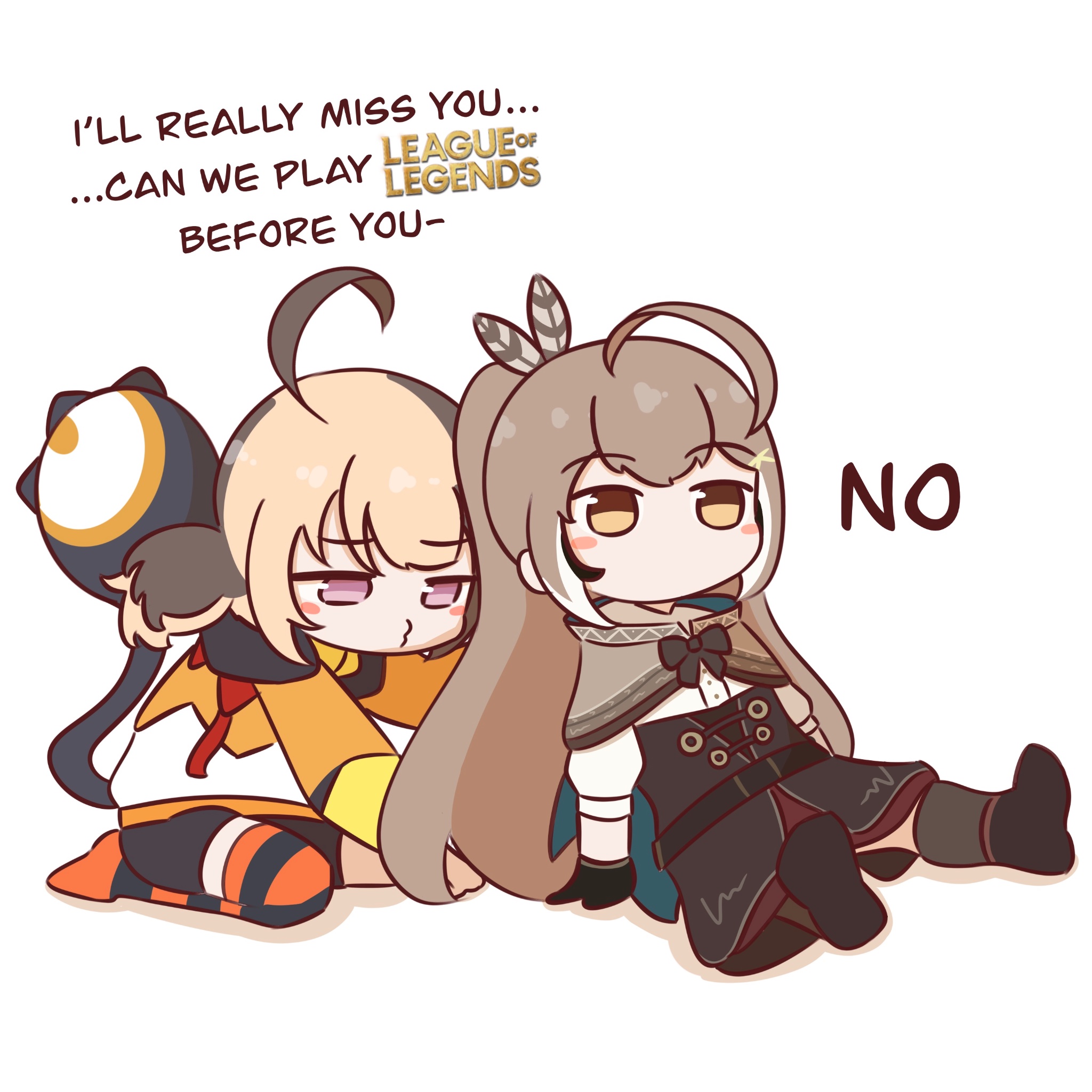 Safebooru - 2girls ahoge blush stickers brown eyes brown hair capelet ...