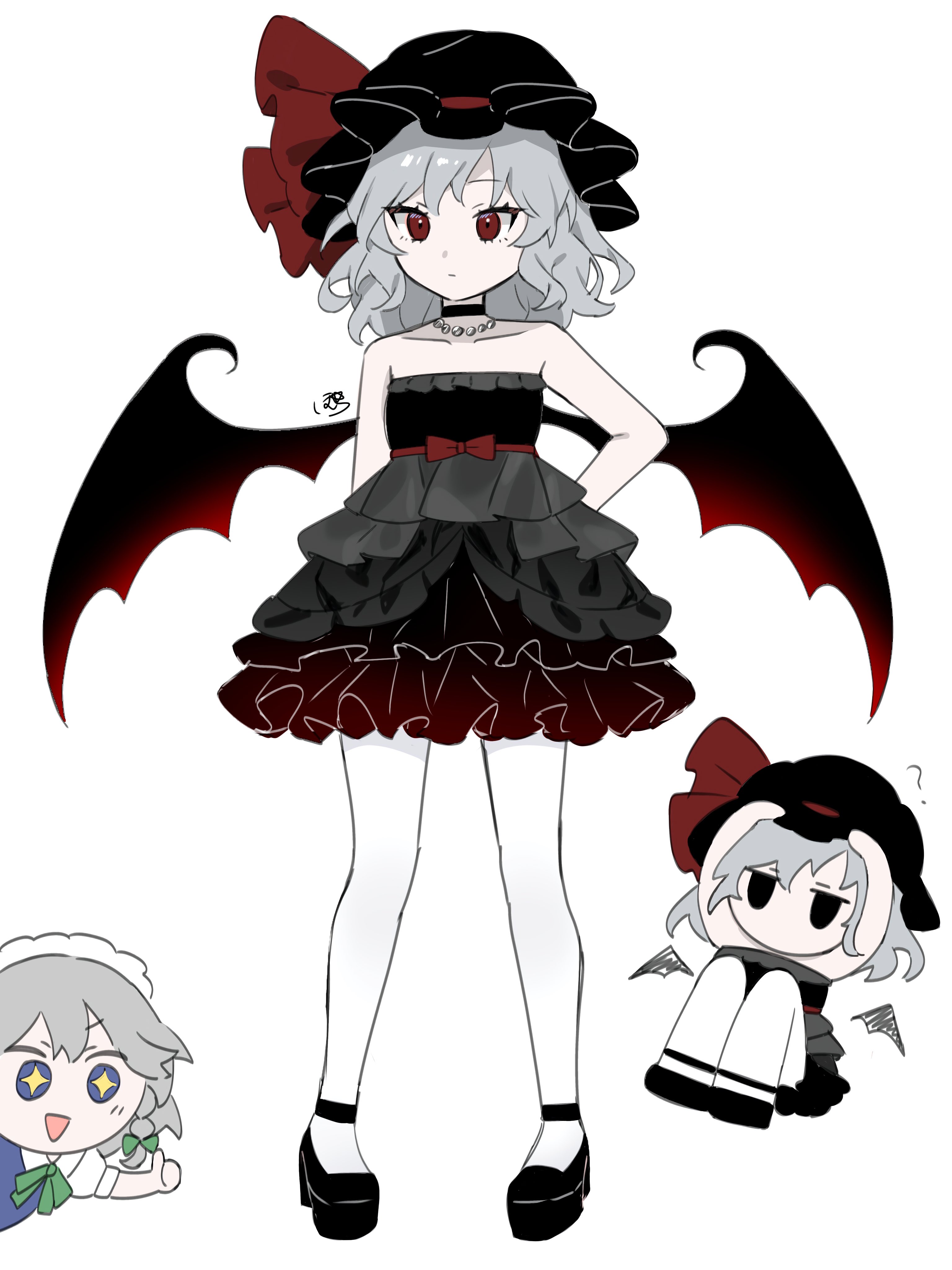 Safebooru - 2girls absurdres alternate costume bead necklace beads black choker black dress ...