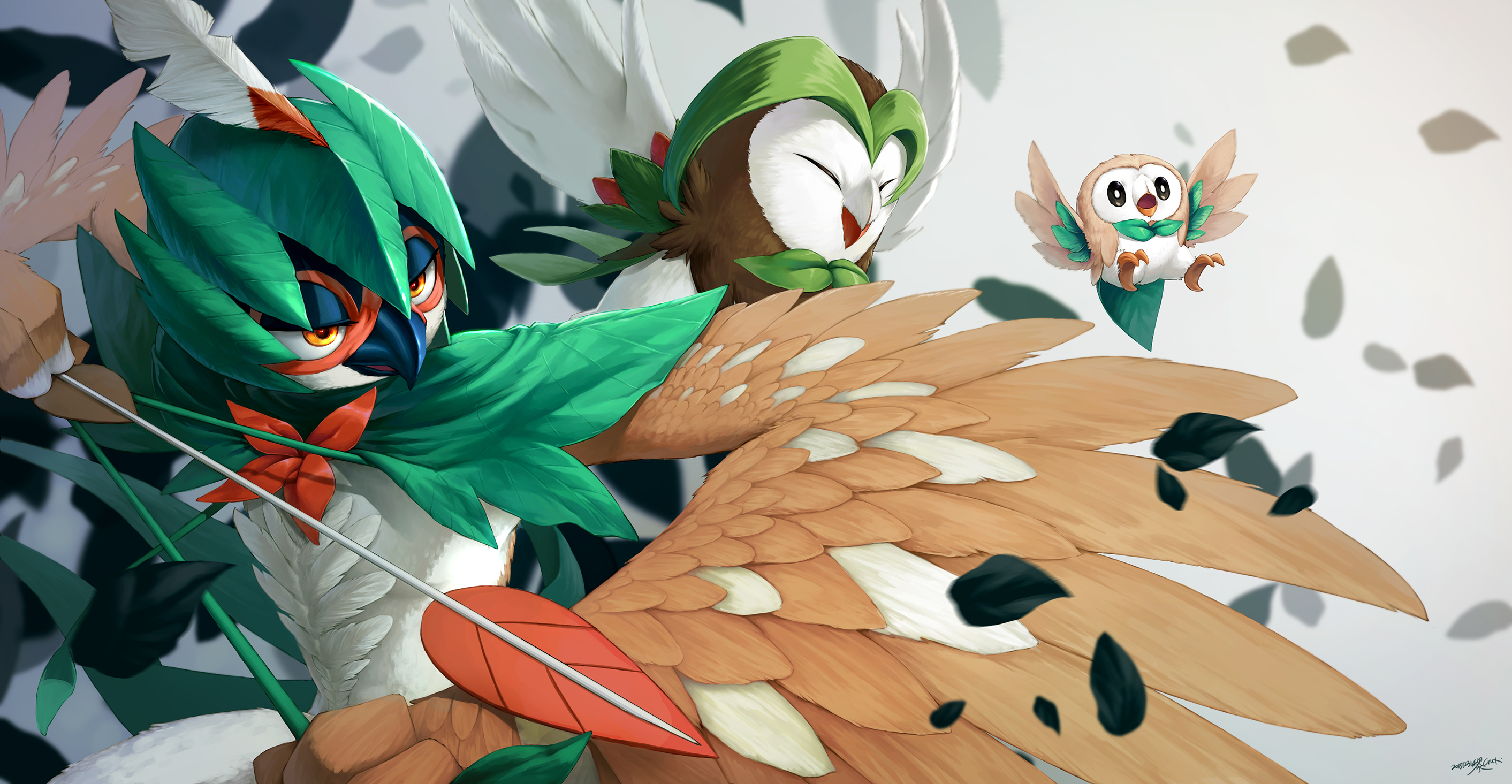 Safebooru - arrow (projectile) bird closed eyes closed mouth dartrix decidueye evolutionary line ...