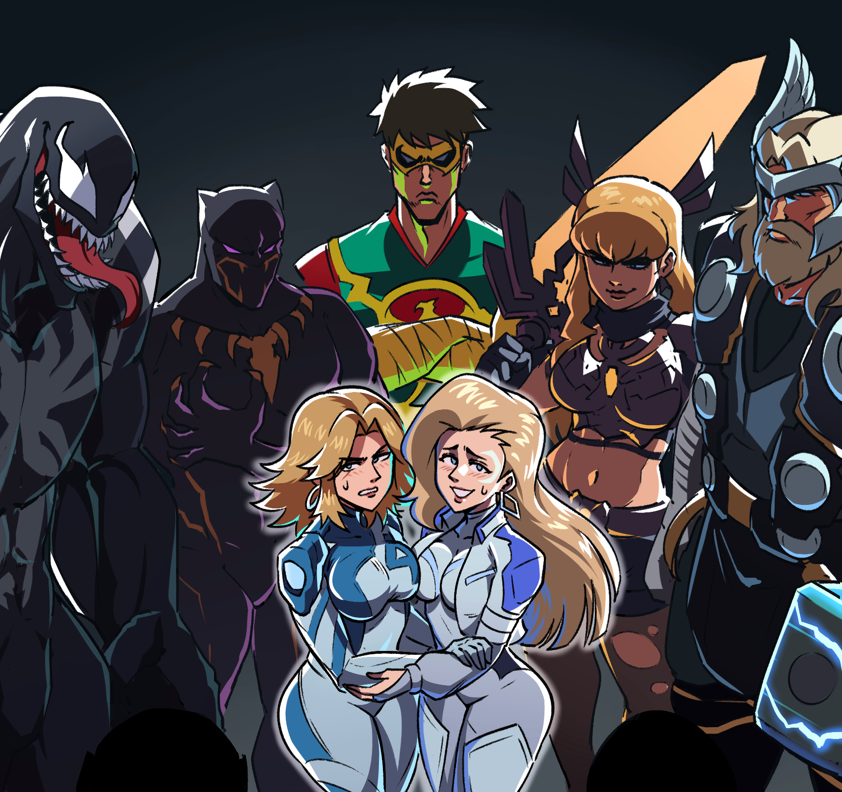 Safebooru - avengers (series) beard black panther (marvel) blonde hair blue bodysuit blue eyes ...