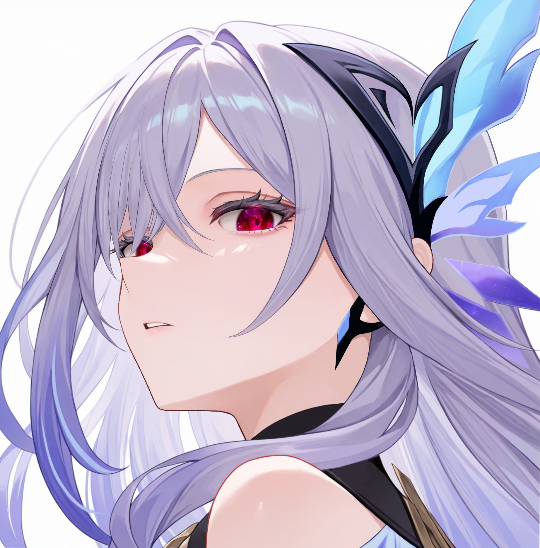 Safebooru - 1girl colored tips commentary request genshin impact grey hair hair ornament highres ...