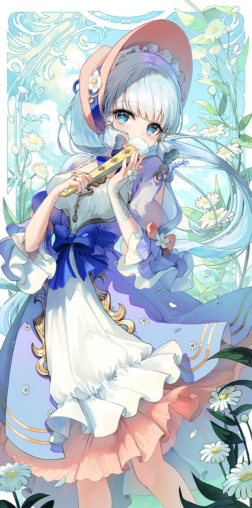 Safebooru - 1girl alternate costume artist name blue bow blue dress blue eyes blue hair blunt ...