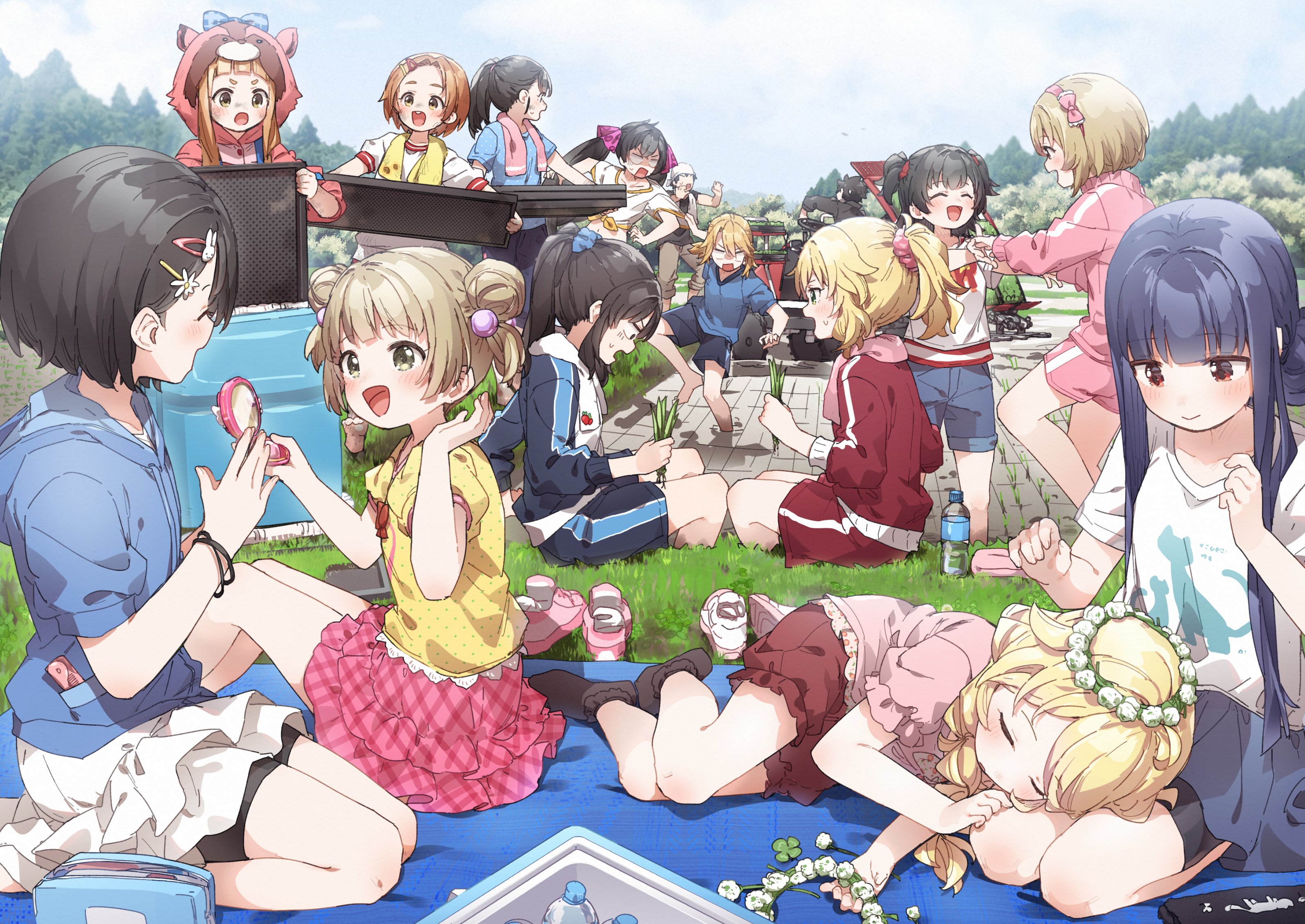 Safebooru - 2boys 6+girls :d ^ ^ akagi miria animal costume barefoot bike shorts black hair ...