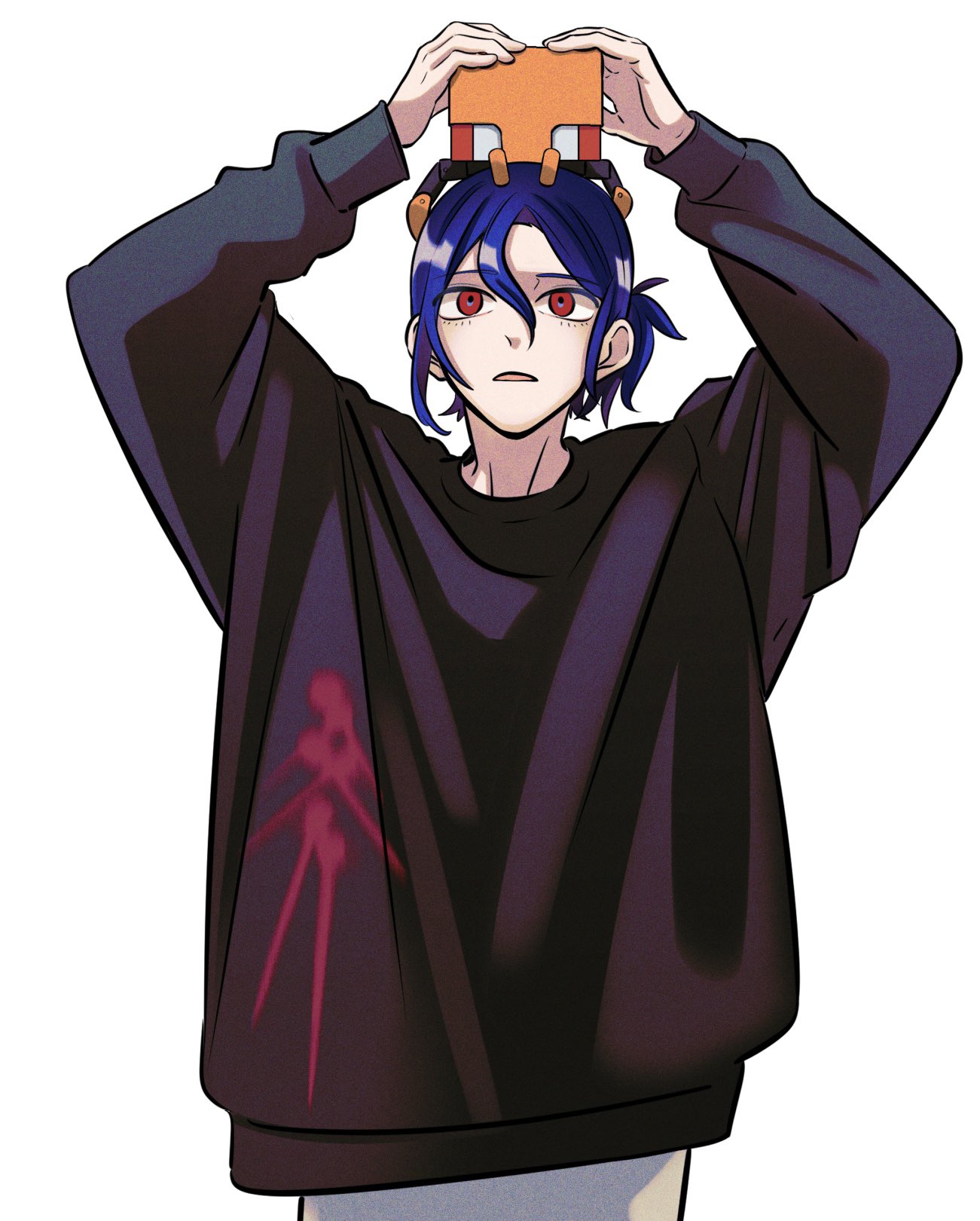 Safebooru - 1boy black sweater blue hair commentary request conch ...
