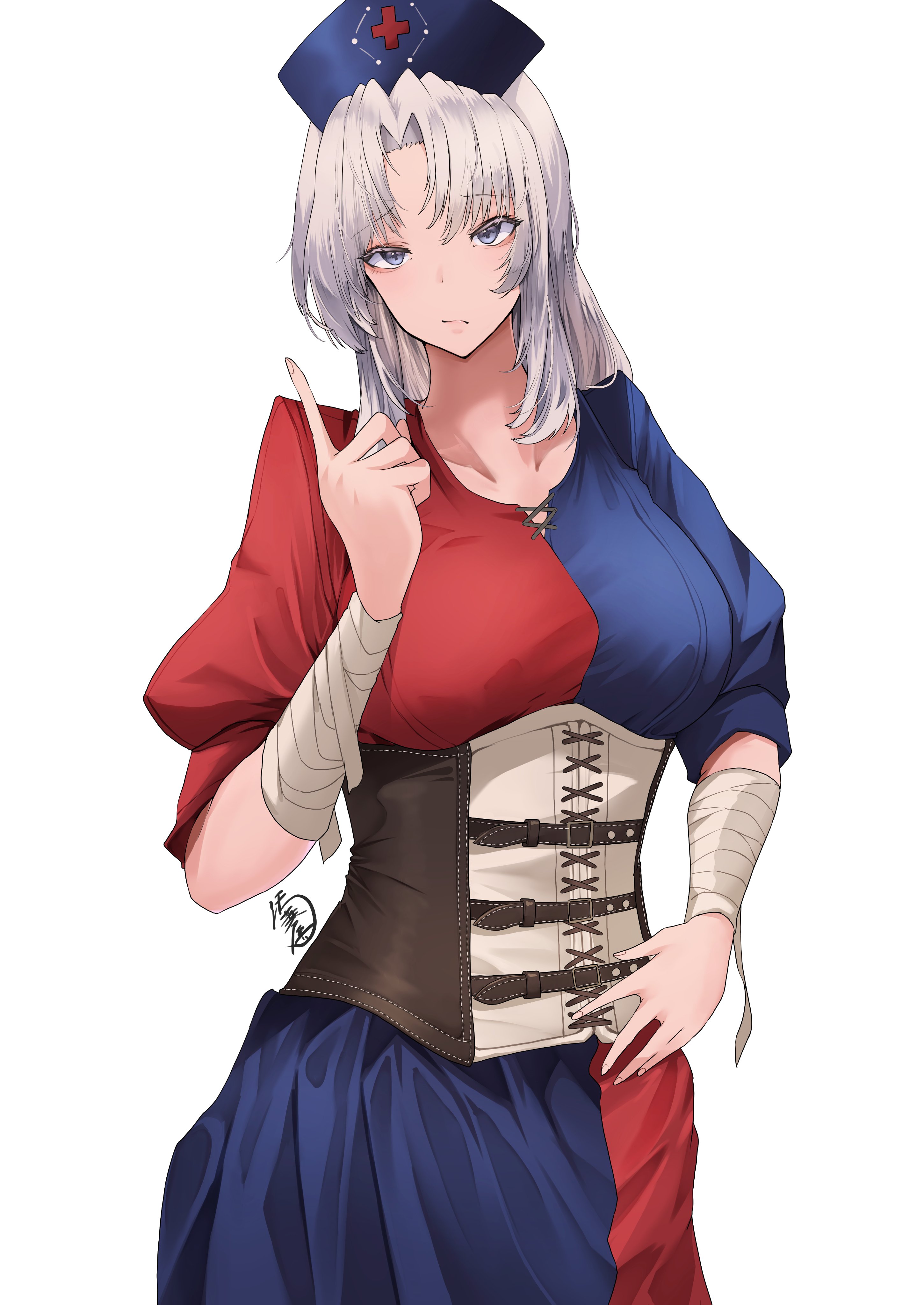 Safebooru - 1girl absurdres adapted costume blue dress blue hat constellation print corset cross ...