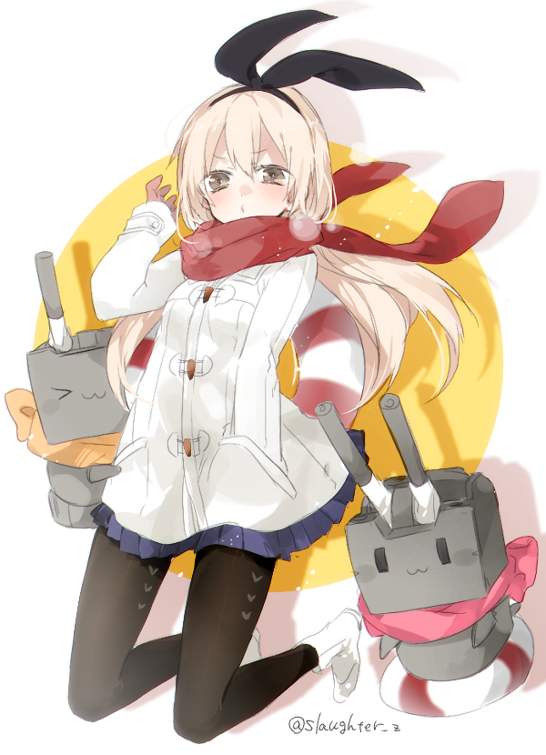 Safebooru - 1girl alternate costume black legwear blonde hair blush breath brown eyes gloves ...