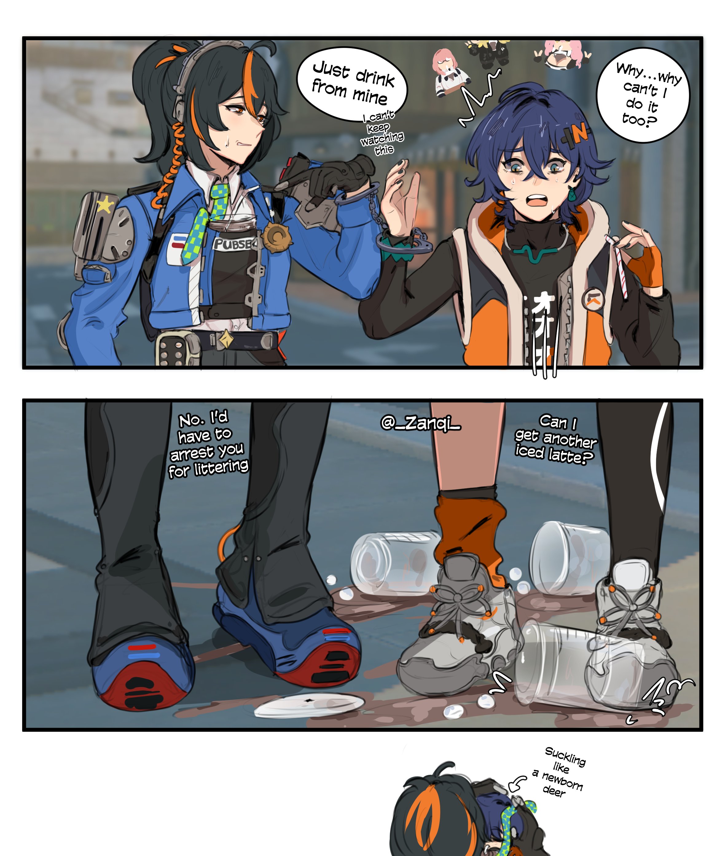 Safebooru - 5girls absurdres belle (zenless zone zero) black hair blue hair breast envy cuffs ...