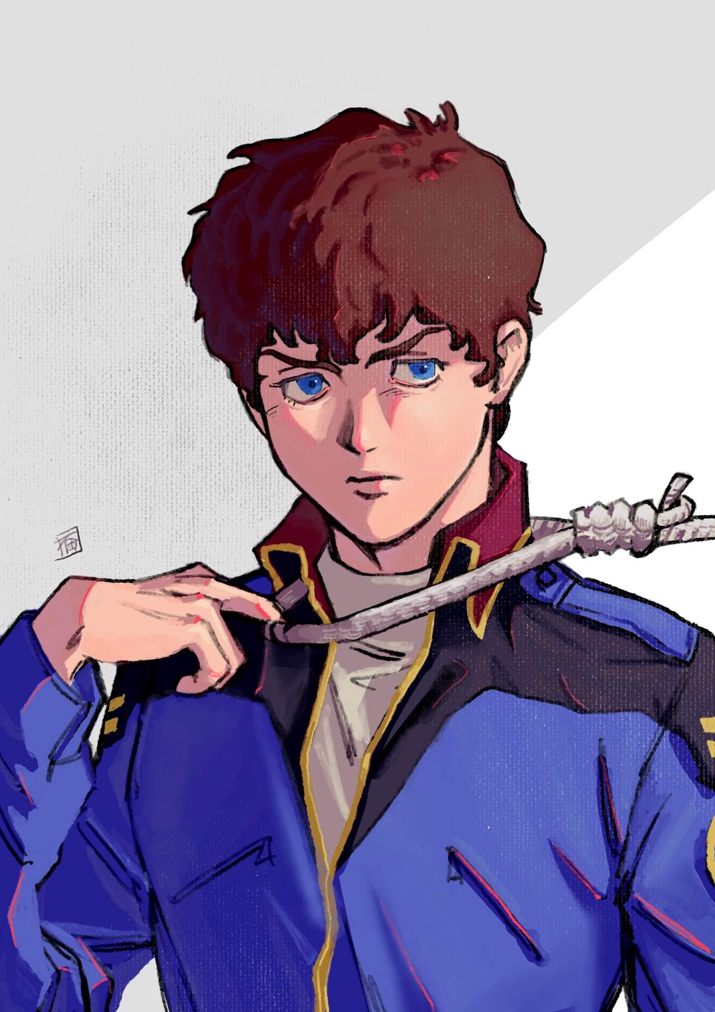 Safebooru - 1boy amuro ray blue eyes blue jacket brown hair canvas ...