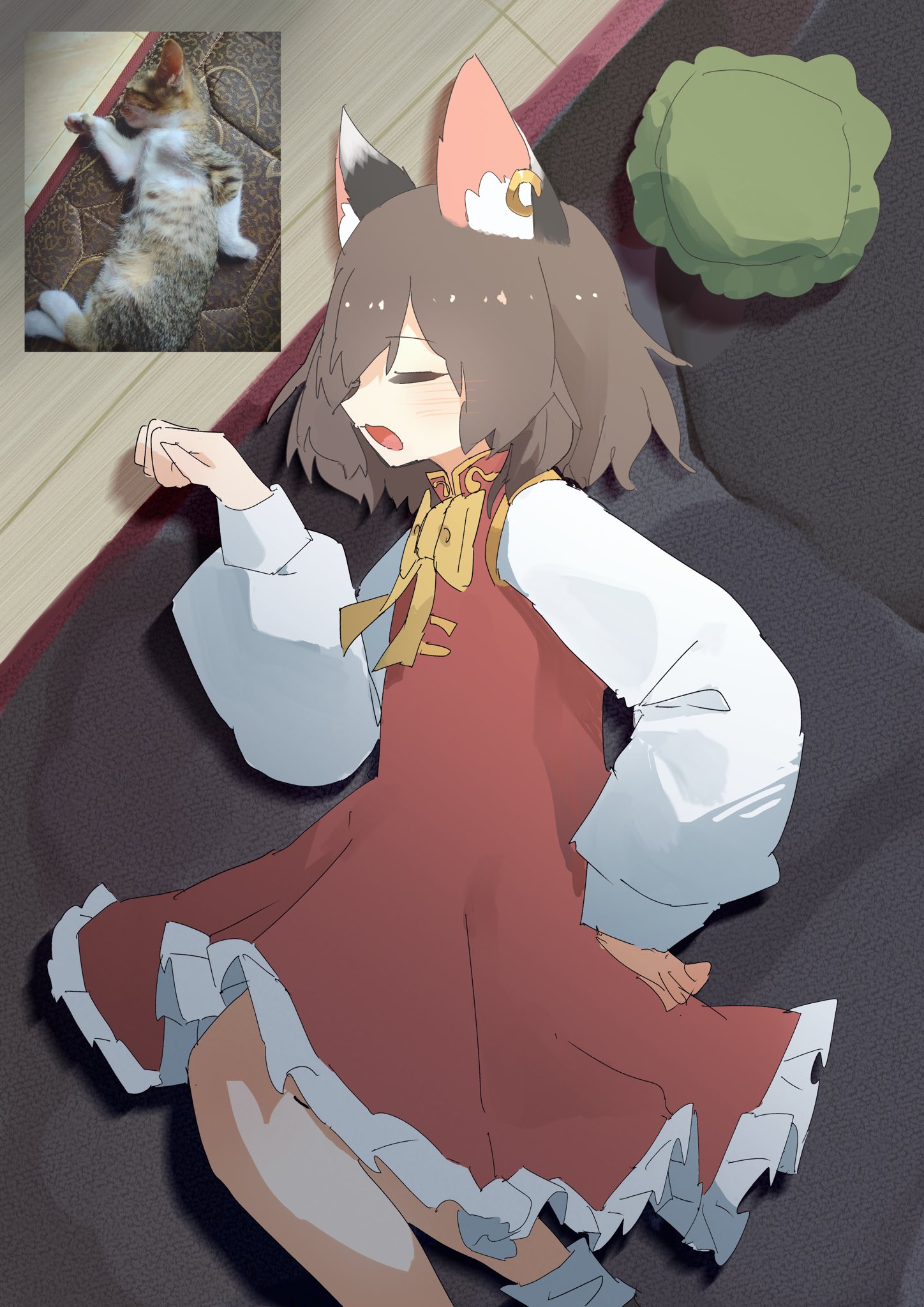 Safebooru - 1girl animal ear fluff animal ear piercing animal ears bow bowtie brown hair carpet ...