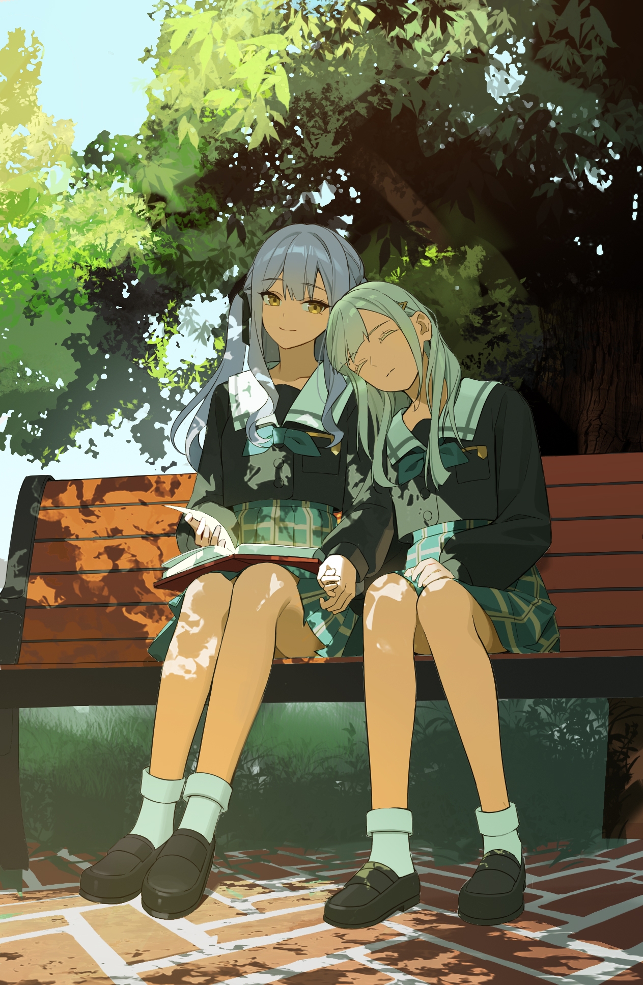 Safebooru - 2girls artist request bang dream! bang dream! it's mygo!!!!! bench black shirt blue ...