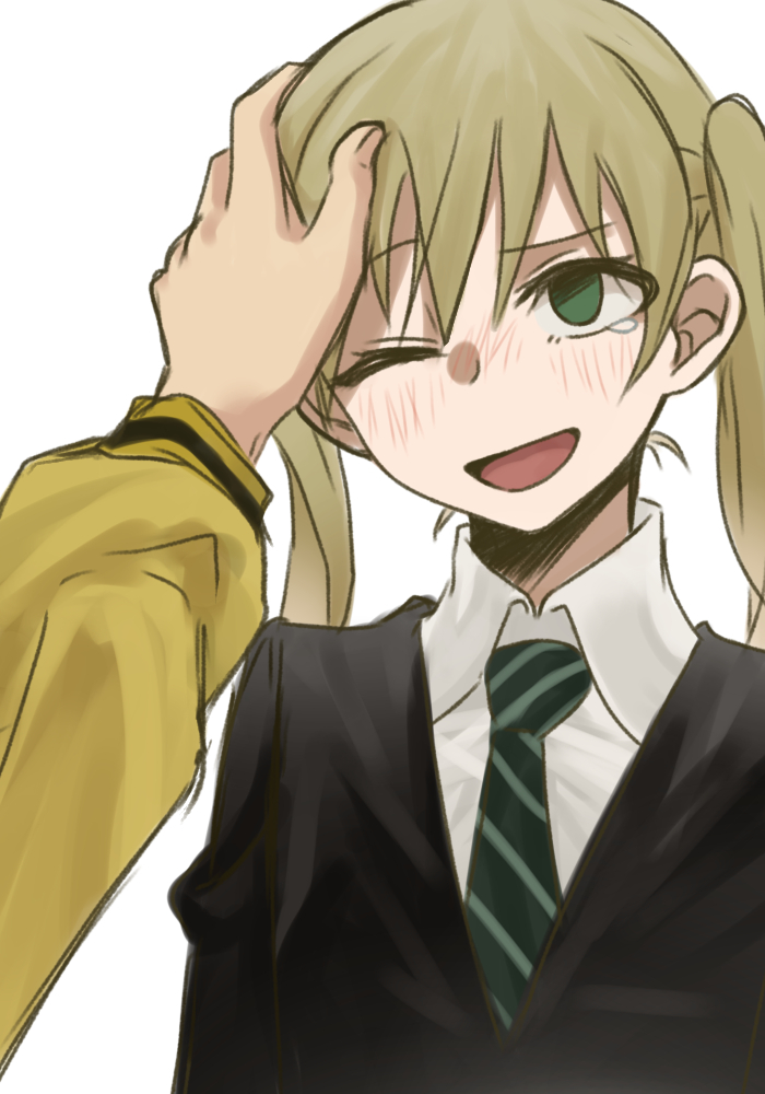 Safebooru - 1boy 1girl black jacket blush caress commentary green eyes ...