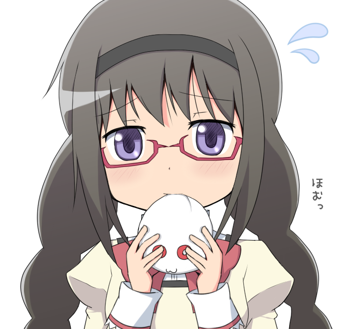 Safebooru - akemi homura biting braid flying sweatdrops glasses hairband kyubey mahou shoujo ...