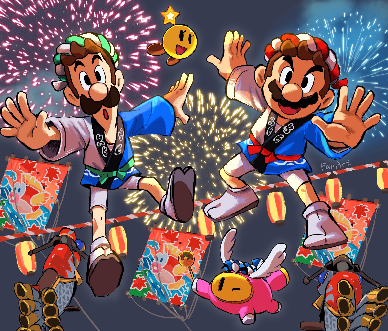 Safebooru - 2boys black eyes boots brown boots brown hair fireworks ...