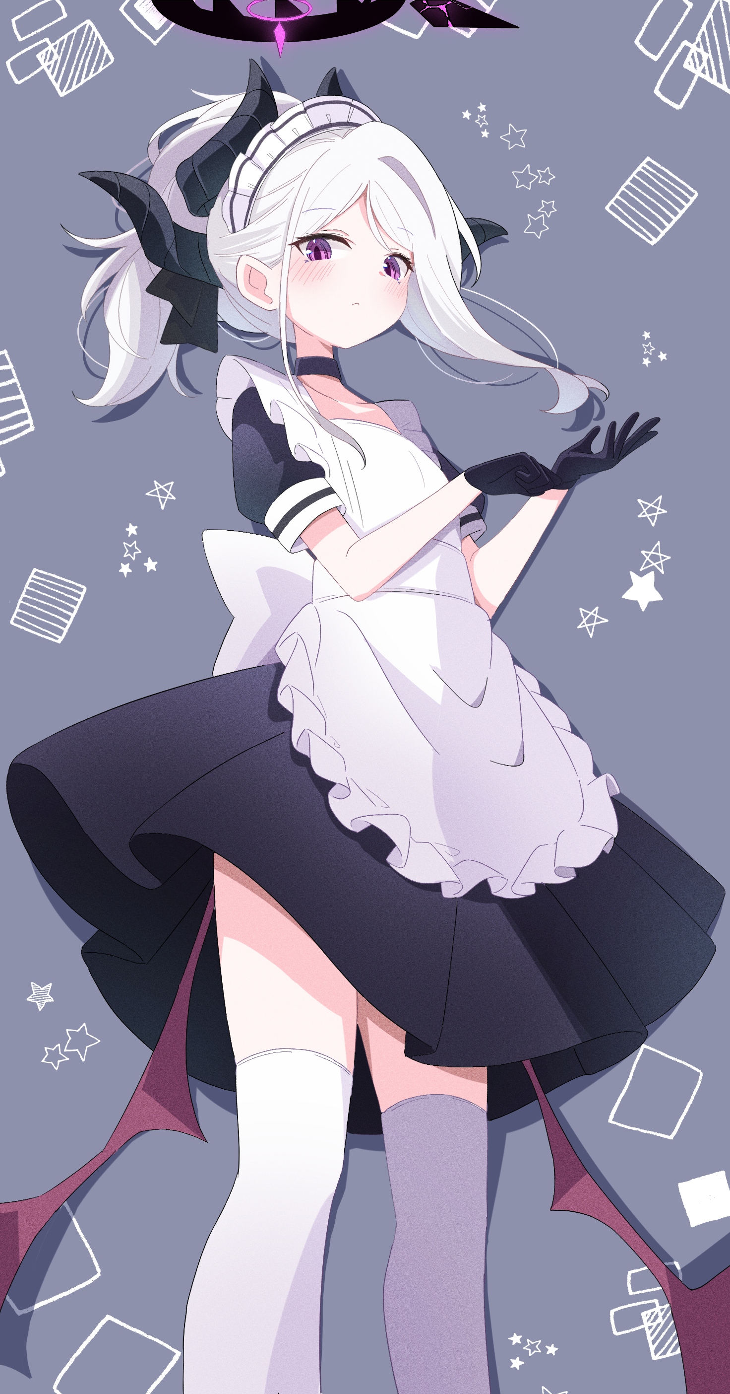 Safebooru - 1girl absurdres ahoge apron black gloves black halo blue archive breasts demon girl ...