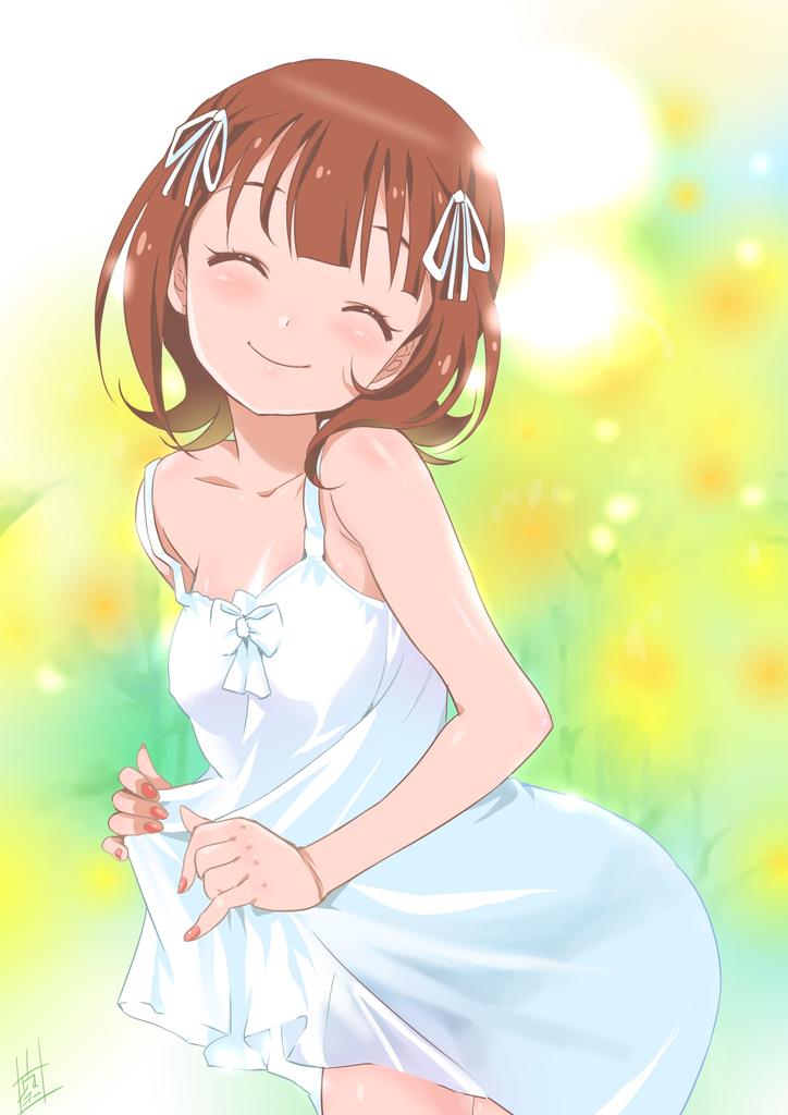 Safebooru - 1girl ^ ^ amami haruka bare back brown hair closed eyes ...
