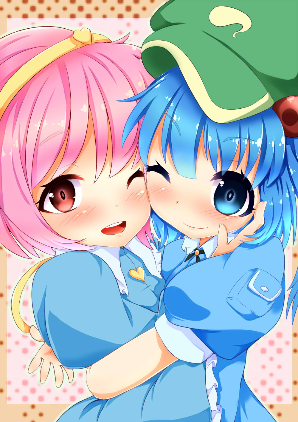 Safebooru - 2girls blue eyes blue hair blush bust collared shirt ...