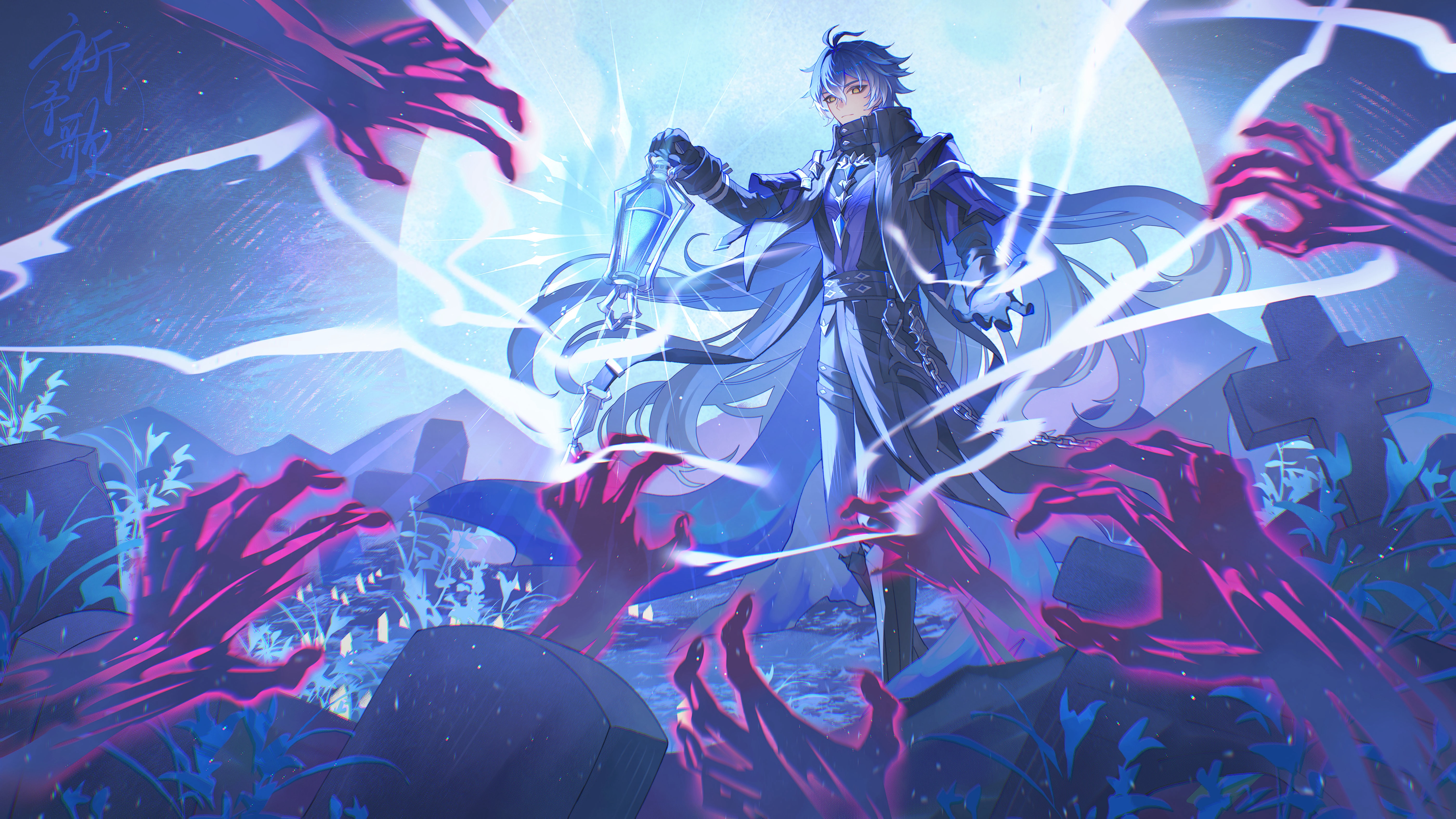 Safebooru - 1boy absurdres antenna hair aqinorz black coat black gloves ...