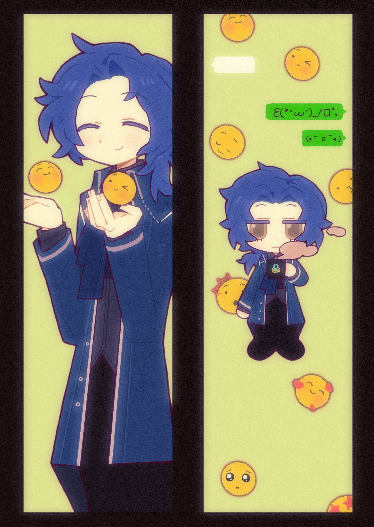 Safebooru - 1boy ascot black pants blue ascot blue coat blue hair ...