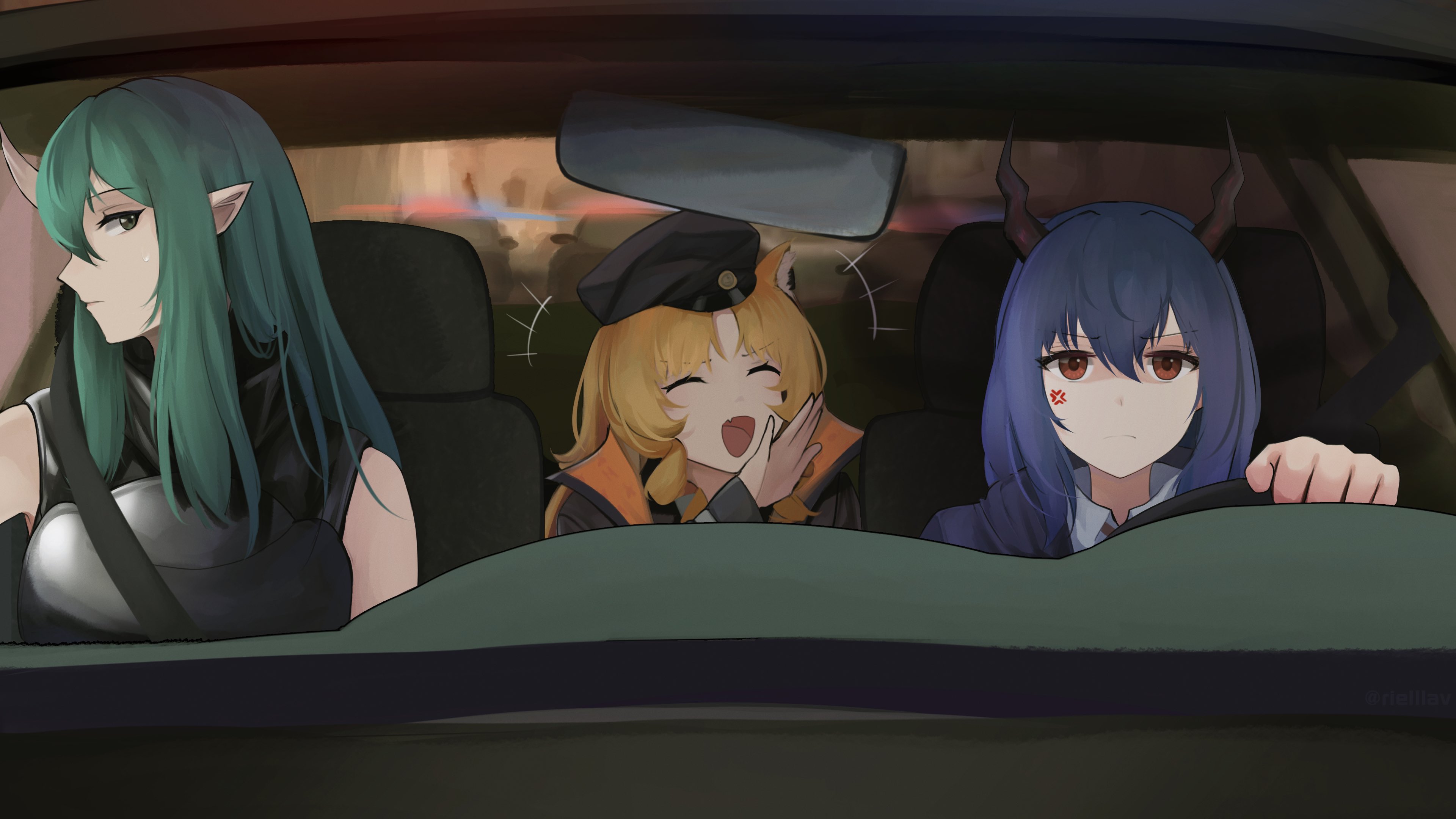 Safebooru - 3girls absurdres anger vein animal ears arknights bare ...