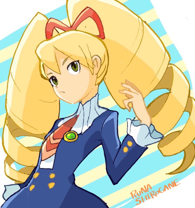 Safebooru - 1girl blonde hair blue dress bow character name dress drill ...