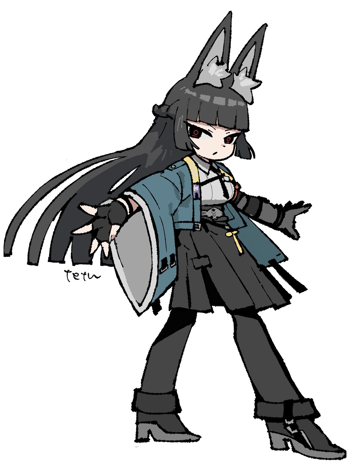 Safebooru - 1girl animal ear fluff animal ears aqua jacket arm out of sleeve artist name belt ...