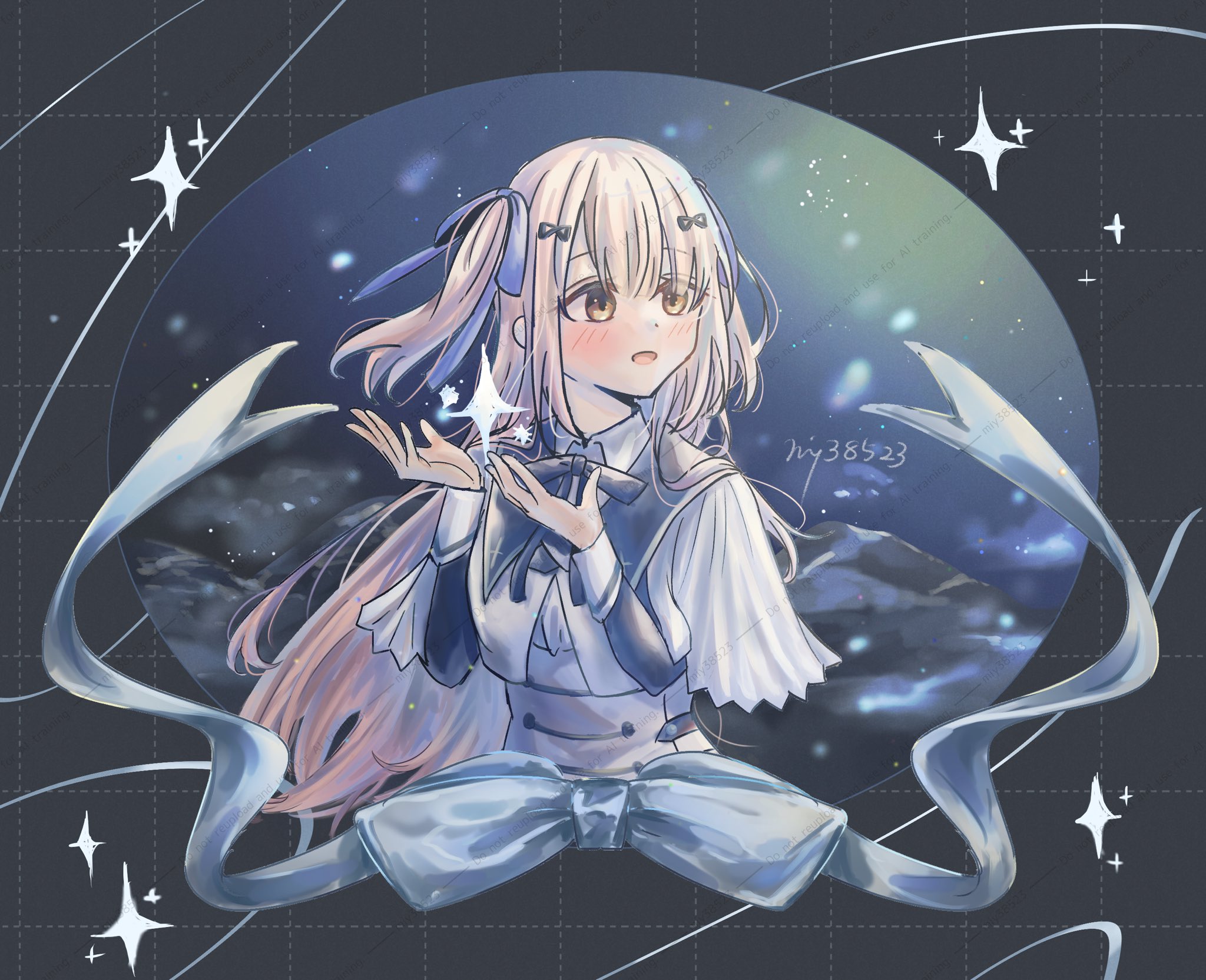Safebooru - 1girl assault lily black background blue bow blue ribbon ...