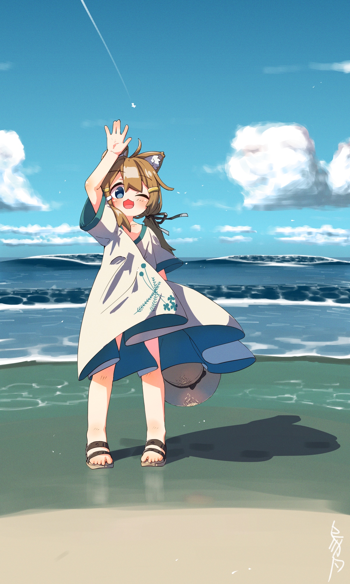 Safebooru - 1girl ahoge animal ear fluff animal ears beach blush blush ...