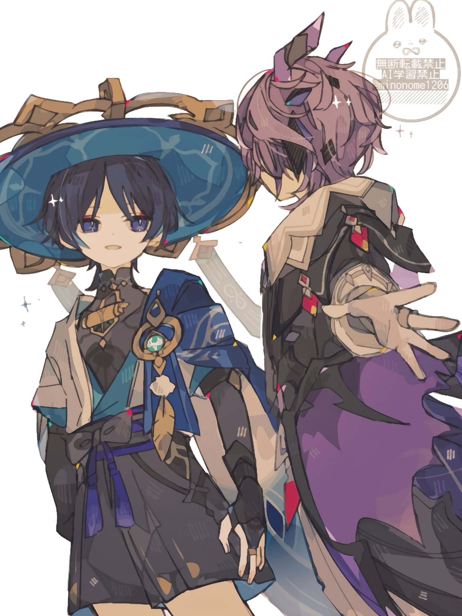Safebooru - 2boys anemo symbol (genshin impact) aqua gem armor arms at ...