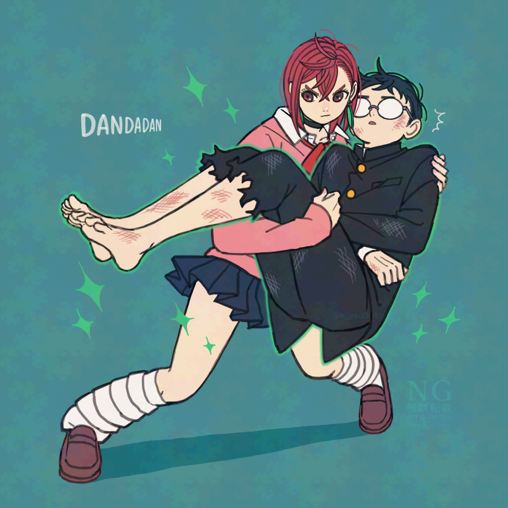 Safebooru - 1boy 1girl ayase momo barefoot battle damage black choker ...