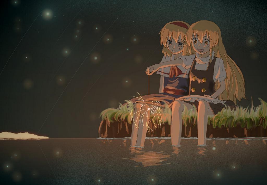 Safebooru - 2girls alice margatroid apron ascot bare legs blonde hair blue dress braid capelet ...