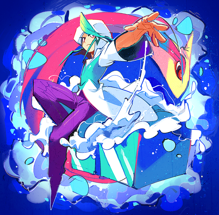 Safebooru - 1boy aqua hair blue male mikuri (pokemon) milotic monoka ...