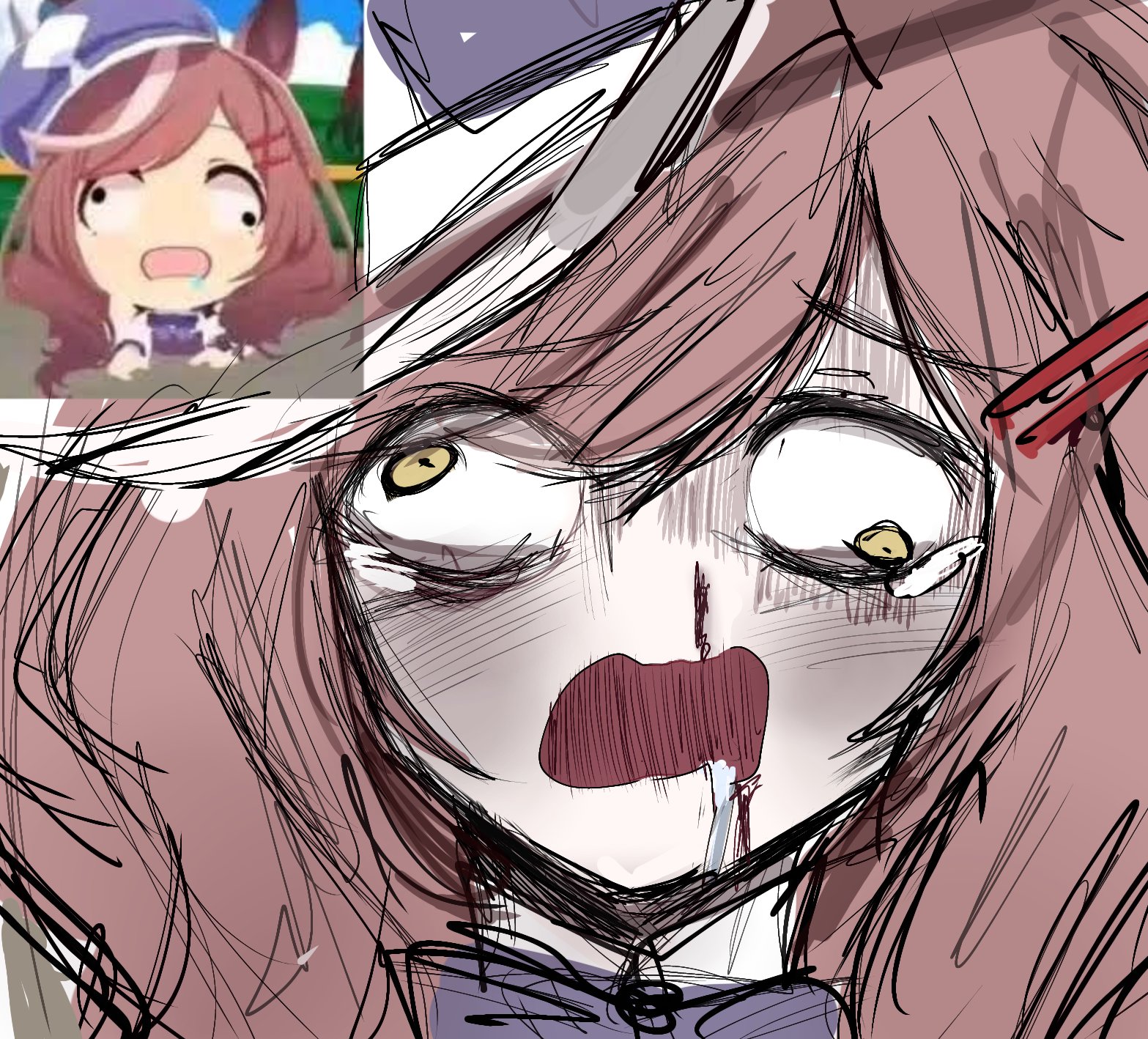 Safebooru - 1girl :o blood brown hair chibi drooling game screenshot ...