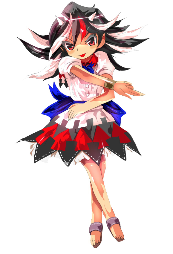 Safebooru - 1girl alphes (style) black hair dress flip-flops horns ...