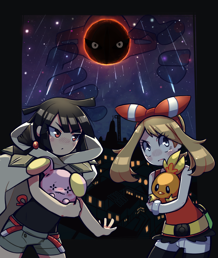 Safebooru - 2girls black hair brown hair deoxys hair ribbon haruka ...