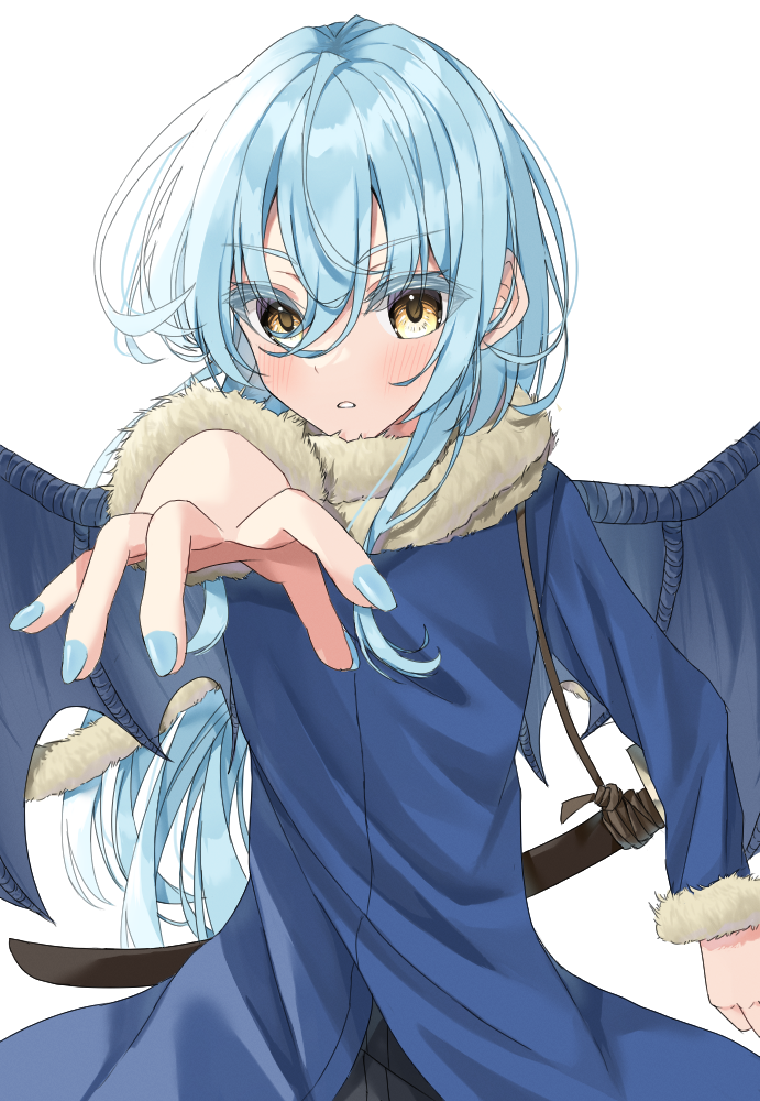 Safebooru - 1other blue coat blue hair blue nails blush closed mouth ...