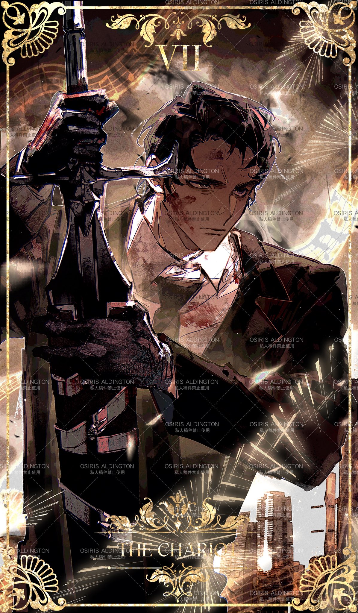 Safebooru - 1boy black gloves black jacket black necktie black shirt ...