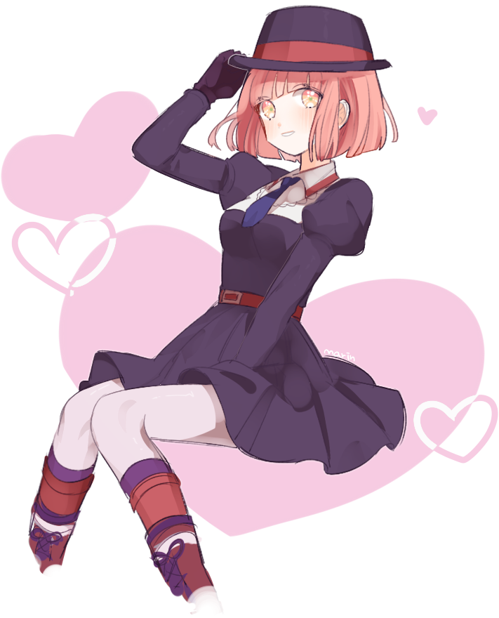 Safebooru - 1girl bangs belt black dress blunt bangs blush boots dress gloves grin hat heart ...