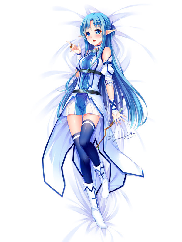 Safebooru - 1girl asuna (sao) asuna (sao-alo) between breasts blue eyes blue hair dakimakura ...