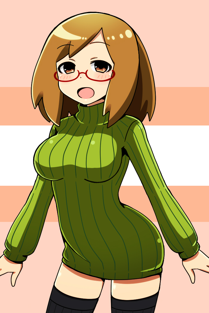 Safebooru - 1girl artist request black legwear breasts brown eyes brown hair commentary request ...