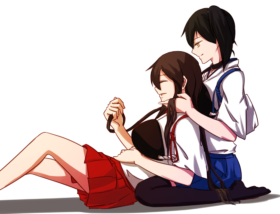 Safebooru - akagi (kantai collection) brown hair closed eyes kaga (kantai collection) kantai ...