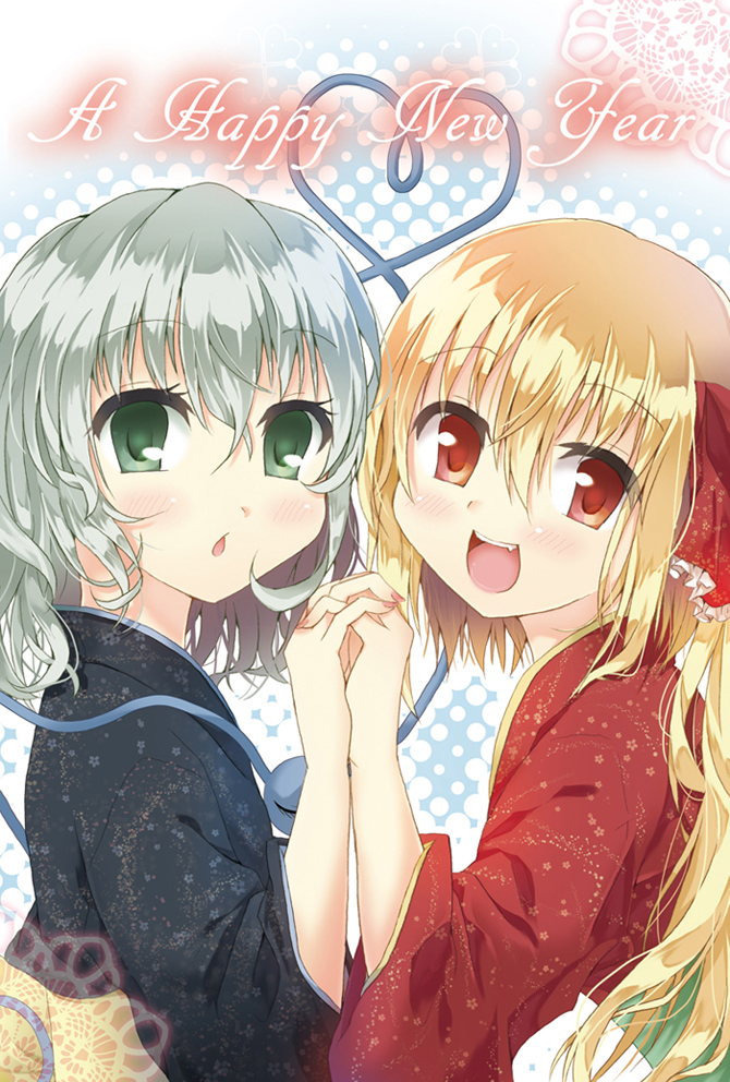 Safebooru - 2girls :d alternate costume blonde hair fang flandre scarlet green eyes hair ribbon ...