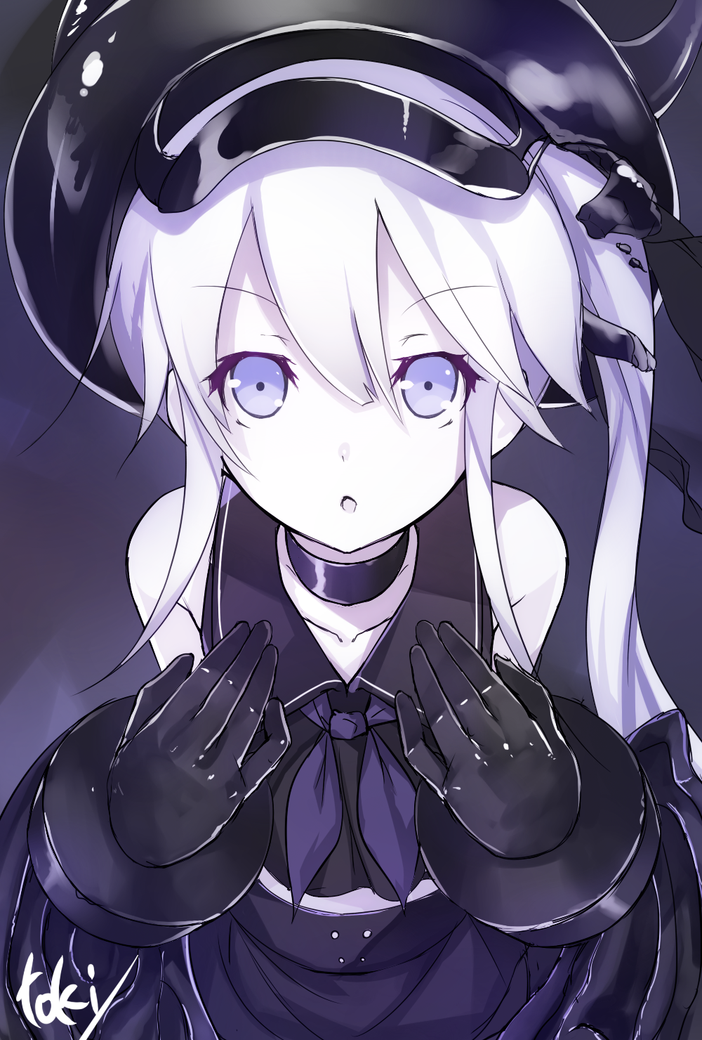 Safebooru - 1girl :o artist name black gloves black serafuku choker ...