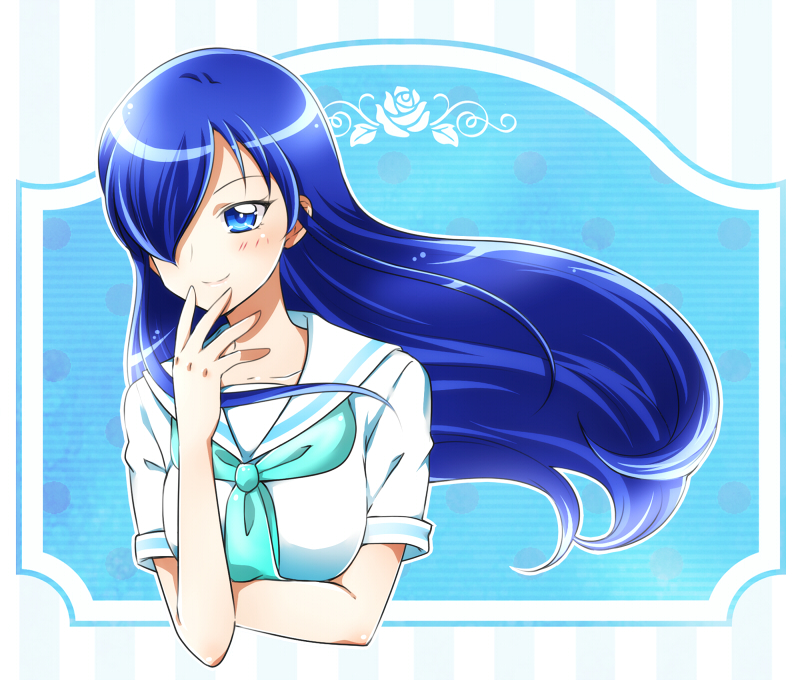 Safebooru - 1girl amaya shizuku (azarashi) blue blue background blue ...