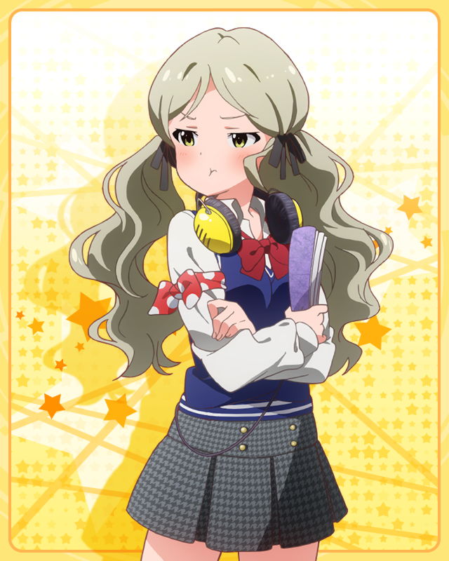 Safebooru - 1girl :t artist request bow green eyes grey hair handa roko headphones headphones ...