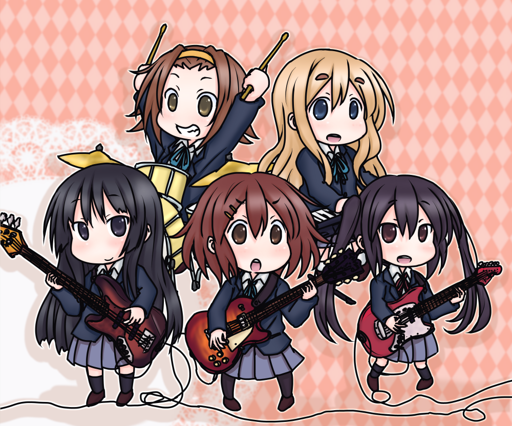 Safebooru - akiyama mio chibi drum drum set drumsticks guitar hirasawa ...