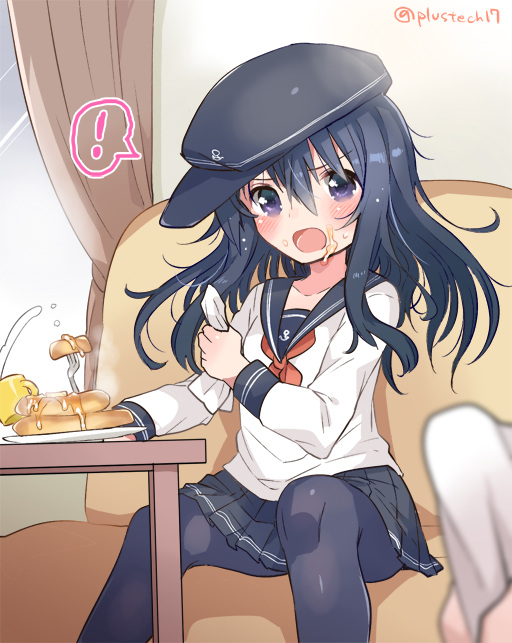 Safebooru - ! 1girl :o akatsuki (kantai collection) anchor symbol black hair black legwear blush ...