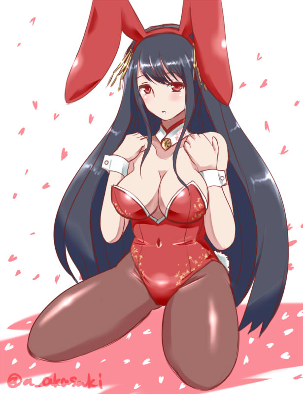 Safebooru - 1girl adapted costume akai akasaki animal ears black hair breasts bunny tail ...